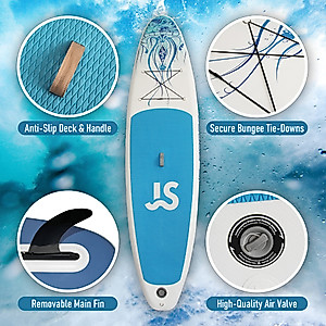 JSsup Inflatable Paddle Board - Blow Up Paddle Board - Stand Up Paddle Boards for Adults - Inflatable Sup - Paddleboard Inflatable (Blue)