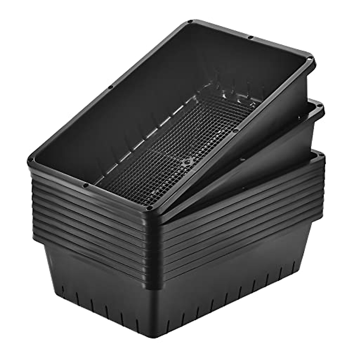 MECCANIXITY Garden Growing Trays Plastic Recyclable Plant Nursery Sprout Tray with Drain Holes, Black Pack of 10