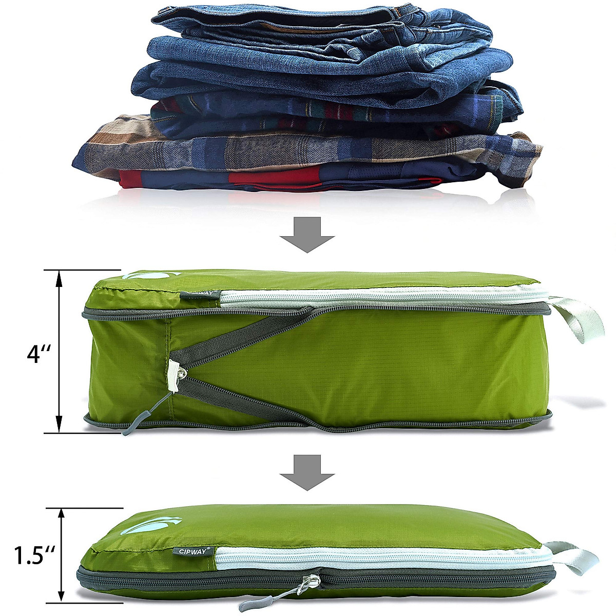 Cipway - 5 Set Compression Packing Cubes for Travel, Ultralight Packing Organizers for Luggage Suitcase & Backpack (Green), L