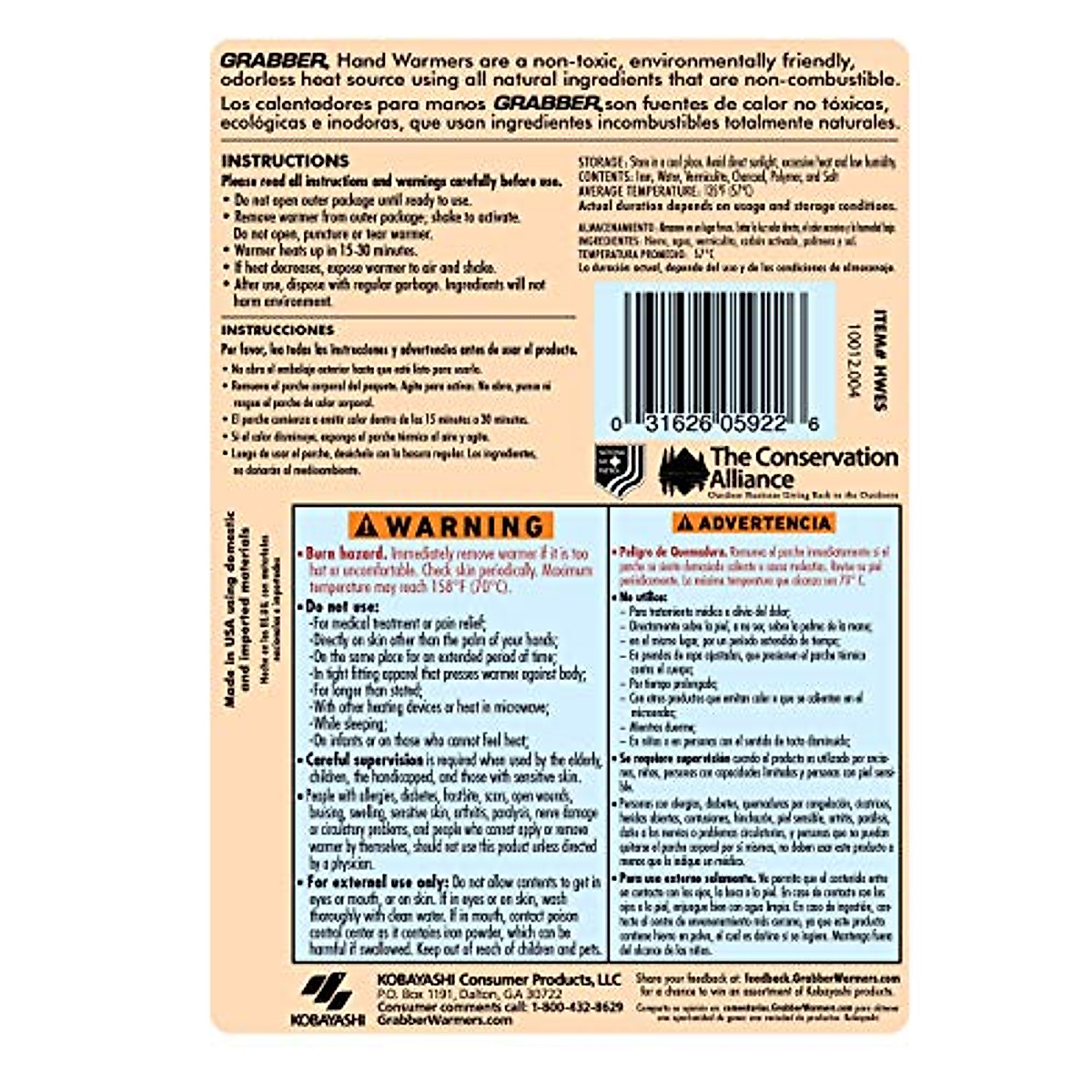 Grabber Hand Warmers - Long Lasting Safe Natural Odorless Air Activated Warmers - Up to 7 Hours of Heat - 10 Pairs,one color,HWPP10DISPLAYUSA