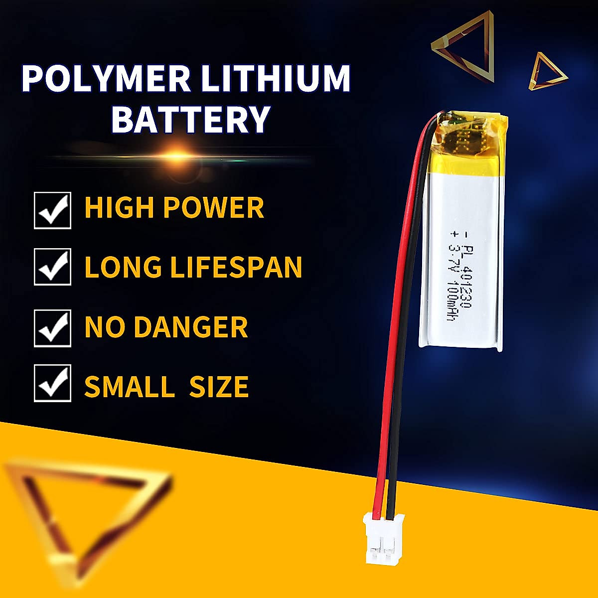 AKZYTUE 3.7V 100mAh 401230 Lipo battery Rechargeable Lithium Polymer ion Battery Pack with PH2.0mm JST Connector