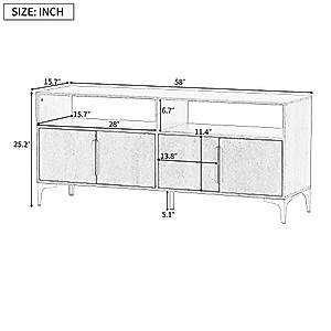 58” L Sideboard with Gold Metal Legs and Handles, Wood Console Table Storage Cabinet Sufficient Storage Space Magnetic Suction Doors (Espresso-J5)