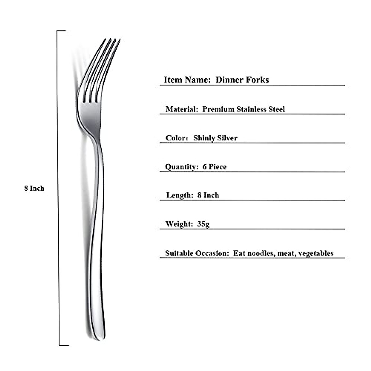 Dinner Forks 6 Piece, Stainless Steel Forks Silverware Set, Dessert Forks, Table Forks, Salad Forks for Home, Kitchen or Restaurant, Dishwasher Safe (Silver-8 Inch)