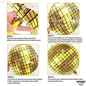 KatchOn, Big Gold Disco Ball Balloons - 22 Inch, Pack of 6, Gold Disco Party Decorations | 4D Gold Disco Balloons, 70s Party Decorations | Gold Disco Ball Decorations | Disco Ball Balloons Gold
