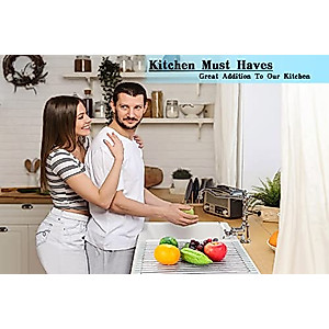 Zeanoch Dish Drying Rack Over The Sink Sink Drying Rack, Adjustable Length, Rolled Up ，Foldable，Saves Space, Fits Most Sinks, Stainless Steel Mat ,Also Great to Use with Kitchen Sink Mats (Black)