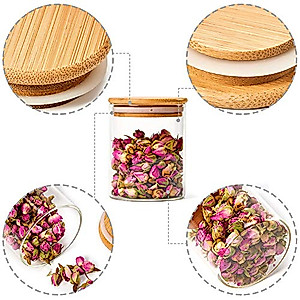 EZOWare 4 x Storage Jars Containers Organizer with Airtight Bamboo Wood Lid for Food Preservation Tea Coffee Sugar Flour Beans, Borosilicate Glass – 700 ml