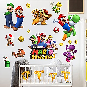 Mario Wall Decals Background Wall Stickers Peel and Stick Wall Art Decor for Kids Boys Girls Bedroom Nursery Living Room and Door