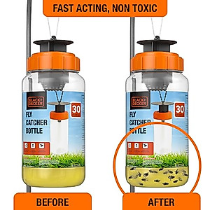Fly Trap & Fly Catcher Bottle- Outdoor Reusable Hanging Fly Trap with Natural Non-Toxic Bait Add Water to Catch House & Horse Flies in Garden, Backyard & Barn 30-Gram Trap