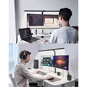 Desk Lamps for Home Office, 24W Extra Bright Architect Desk Lamp with Clamp, 31.5" Wide Modern Black Desk Lights with Auto Dimming Memory Function, Stepless Dimming task lamp for Workbench Monitor