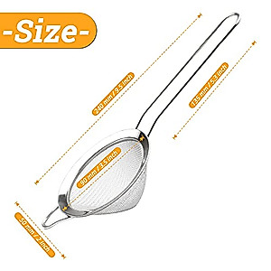 KUFUNG Fine Mesh Sieve Strainer Stainless Steel Cocktail Strainer Food Strainers Tea Strainer Coffee Strainer with Long Handle for Double Straining Utensil (S, Gray)