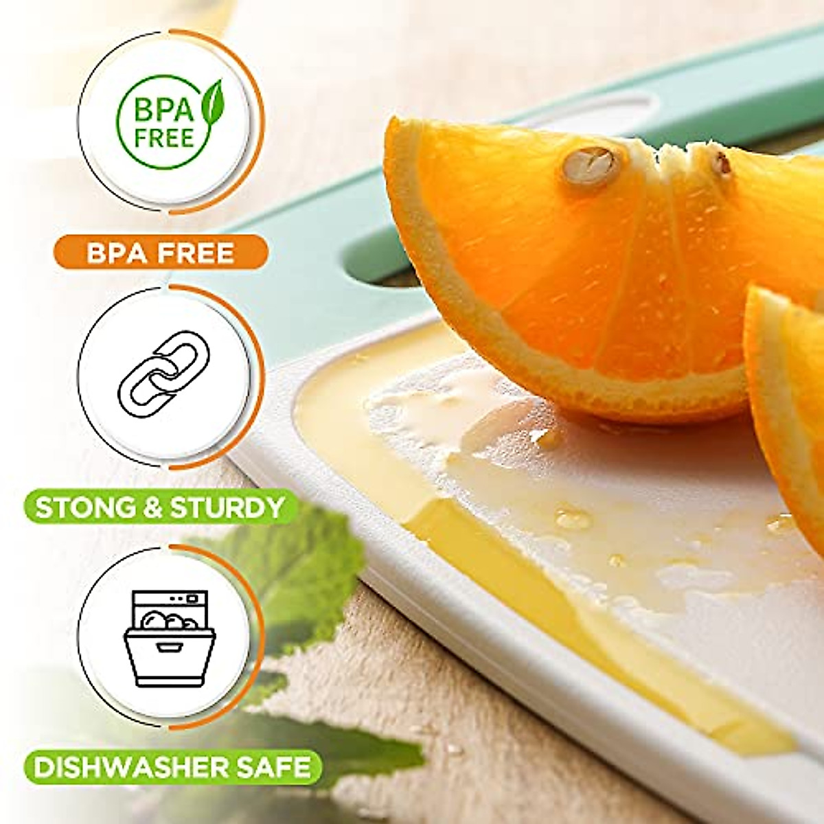 Spring Chef Professional Cutting Boards for Kitchen with Soft Grip, Deep Juice Grooves, Non-Porous Chopping Board, Dishwasher Safe, BPA Free, Set of 3, Mint