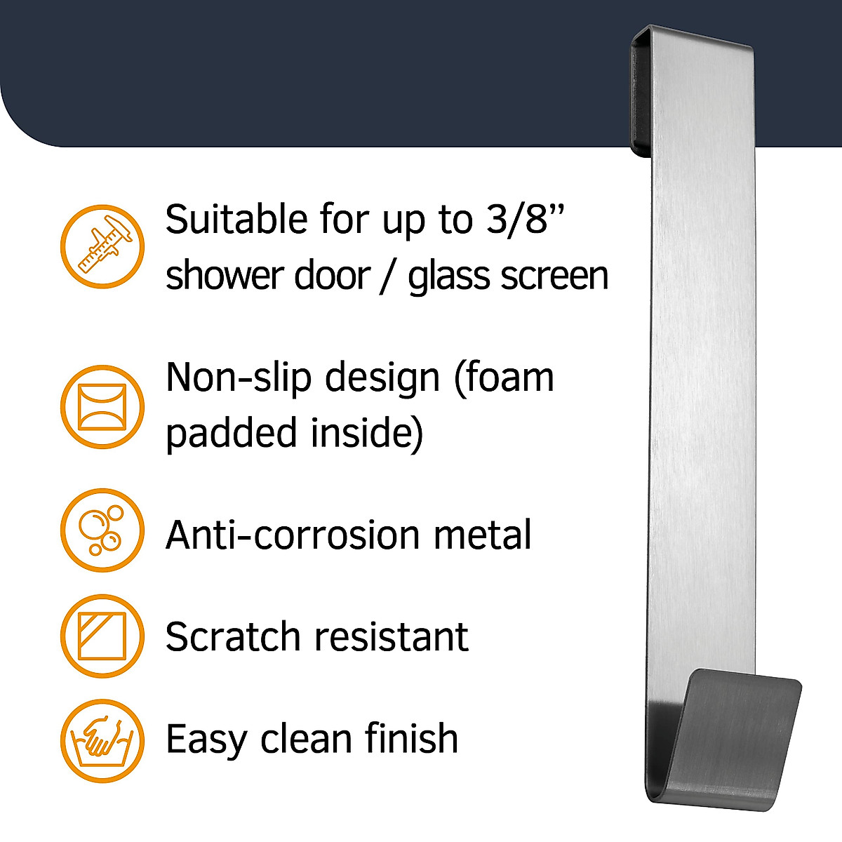 SimplyHooks 8" Shower Door Hooks, Silver, 2 Pack, Shower Towel Hook, Shower Door Hook for Frameless Glass Shower Door 3/8"(10mm)