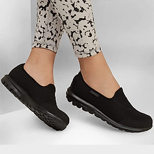 Skechers Women's GO Walk CLASSIC-10 Year Anniversary Sneaker, Black, 8 Wide