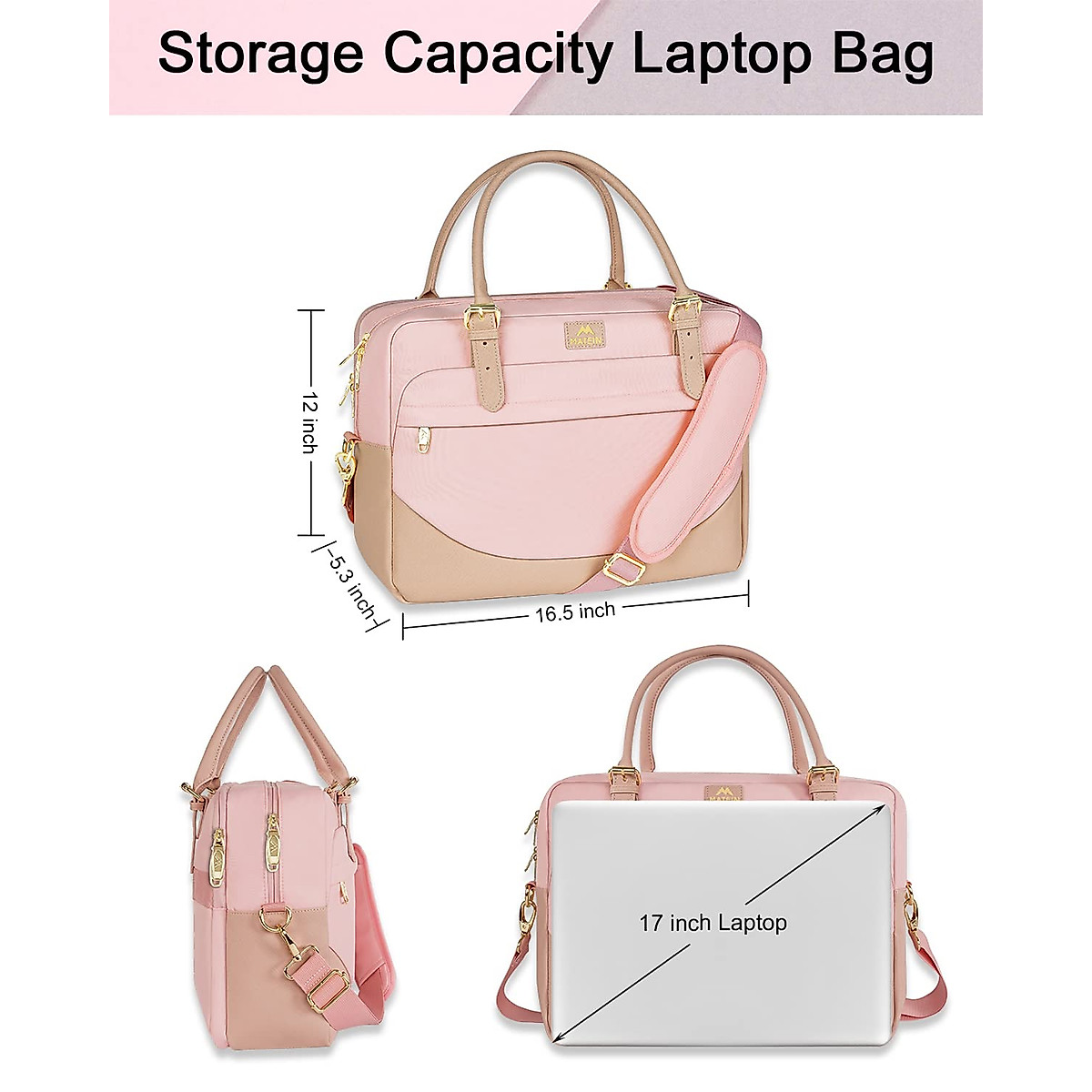 MATEIN 17 Inch Laptop Bag, Large Waterproof Laptop Carrying Case with Adjustable Handle, Cute Pink Briefcase Shoulder Messenger Bag Professional Work Computer Bag for Women Office College Travel, Pink