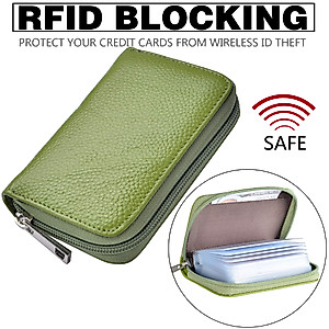 Easyoulife Genuine Leather Credit Card Holder Zipper Wallet With 26 Card Slots (Green)