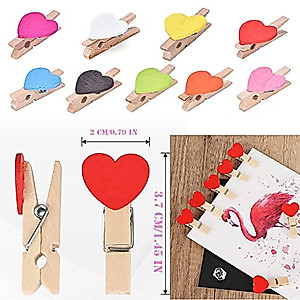 AKOAK 50 Pcs Color Wood Clothespin, Mini Natural Heart-Shaped Wood Craft Clip, Photo DIY, Christmas/Wedding/School Arts and Crafts/Home Decor Photo Clip