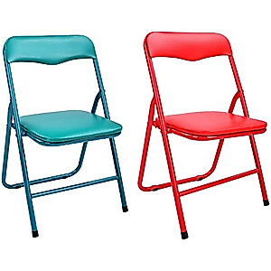 Elevon Pack of 2 Steel Frame Metal Foam Padded Folding Chairs for Kids, Green/Red