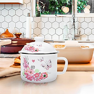 Hemoton 1Pc Enamel Soup Bowl Vintage Enameled Basin Retro Enameled Instant Noodles Bowl Lard Pot with Lid Large Salad Serving Bowl Ramen Basin