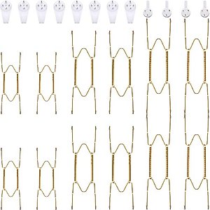 12 Pieces Invisible Plate Hangers Wall Plate Hangers Stainless Steel Decorative Wire Plate Hangers Holders in 3 Sizes with 12 Pieces Wall Hooks for Decorative Plates and Art (6/8/10 Inch)
