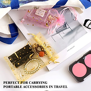 ENNIYU 100 Pieces Moon Star Organza Bags, 4x6“ Mixed Color Christmas Wedding Favors Gift Drawstring Bags Jewelry Pouches Candy Mesh Pouches