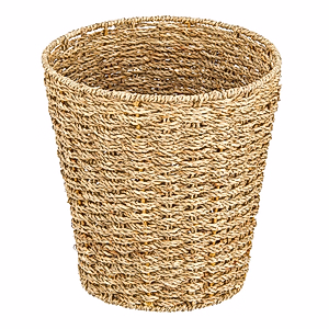 mDesign Seagrass Waste Basket Boho Double Woven Trash Can - Small Round Natural Wastebasket Garbage Bin for Bathroom Essentials - Natural Finish