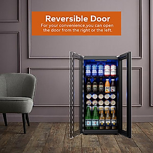 Ca'Lefort Beverage Refrigerator, 121 Can Mini Fridge Glass Door for Beer Soda 38-68°F, Freestanding/Under Counter Beverage Cooler for Bedroom/Office/Bar, 3 Adjustable Shelves(3.11 Cu.Ft)