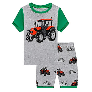 KikizYe Little Boys Tractor Summer Pajamas Kids Short Sleeve Cotton jammies Size 5