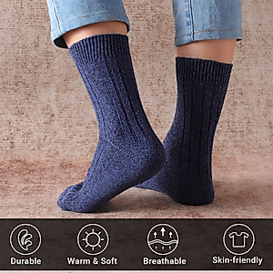 Trifabricy 5 Pairs Wool Socks - Comfortable and Warm Womens Wool Socks, Wool Socks Women, Super Soft Crew Socks for Women, Thick Knit Cabin Cozy Wool Socks Gifts For Women