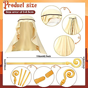 3 Pcs Halloween Jesus Costume Adult Saint Biblical Religious Costume for Men Pharaoh Costume Tan Robe Headband Shepherd Staff (X-Large)