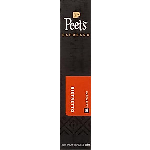 Peet's Coffee, Dark Roast Espresso Pods, Ristretto Intensity 10, 10 Count (1 Box of 10 Espresso Capsules)