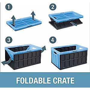 CleverMade 62L Collapsible Storage Bin, No Lid, Black/Translucent Blue.