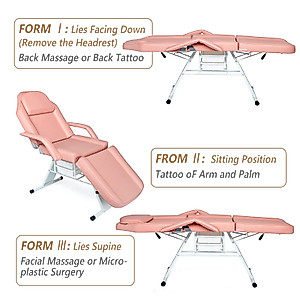 OmySalon Esthetician Salon Bed, Professional Massage Tattoo Table Salon Spa Equipment with 2 Beauty Baskets,Facial Beauty Barber Waxing Lash Microblading,Pink