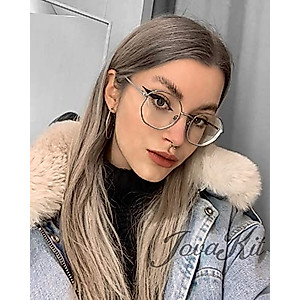 JOVAKIT Polygon Blue Light Blocking Glasses for Women Men Vintage Octagon Square Non-prescription Metal Eyeglasses (Rose Gold+Black)