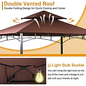 8' x 5' Grill Gazebo BBQ Canopy Double Tiered Outdoor Grill Tent w/Air Vent and Shelves, Steel Frame Patio Barbecue Gazebo Canopy Tent Hardtop Sun Shade Shelter for Backyard, Lawn, Garden, Picnic