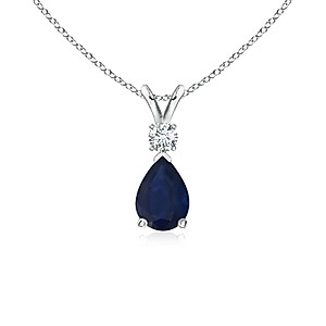 Angara Natural Blue Sapphire Teardrop Pendant Necklace in 14K White Gold for Women with 18" Chain (Grade-A | 7x5mm) | September Birthstone Jewelry Gift for Women |