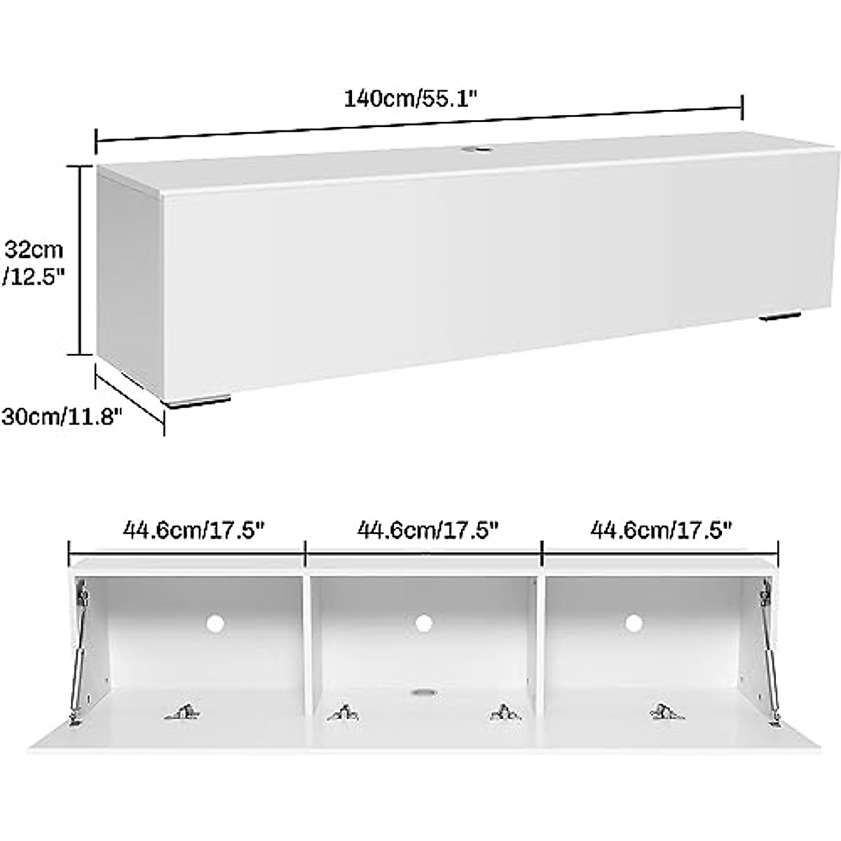HOMMPA Floating TV Stand with Led Light for 63 Inch TVs Wall Mounted Led Entertainment Center with High Gloss Storage Modern Floor White Mounted Media Console for Living Room