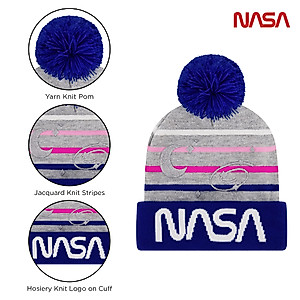 ABG Accessories Boys' Little Girls Winter Hat with Kids Gloves Set, NASA for Ages, Grey/Blue, 4-7 Years