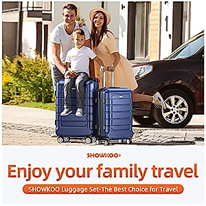 SHOWKOO Luggage Sets Expandable PC+ABS Durable Suitcase Double Wheels TSA Lock 3pcs Blue