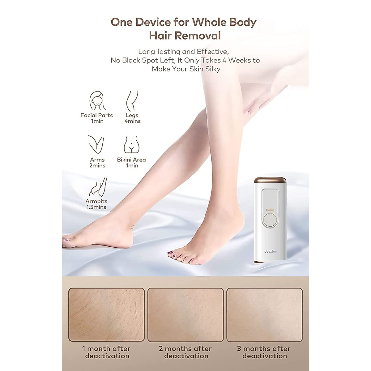 Permanent Hair Removal for Women, Jeezfee Hair Removal Device, at-Home Painless Hair Removal on Armpits Legs Arms Face Bikini line (Elegant White)