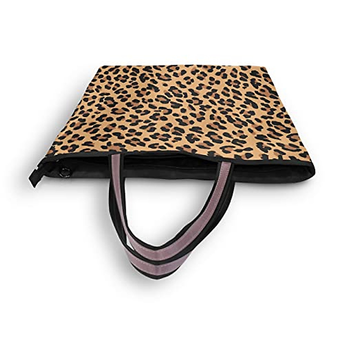Women Tote Bag Zippered Leopard Handbag Leopard Tote Purse with Pockets
