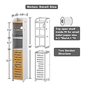 H HUIYKALY Bathroom Storage Cabinet,Small Storage Cabinet for Small Spaces,Bathroom Stand with Toilet Paper Holder Insert,White Bamboo