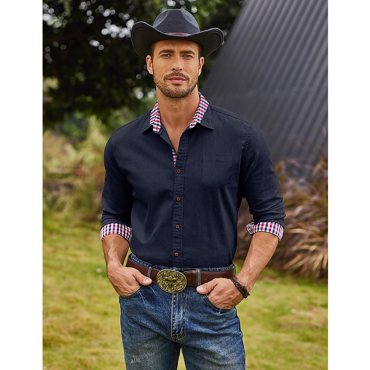 COOFANDY Men's Casual Dress Shirt Button Down Shirts Long-Sleeve Denim Work Shirt