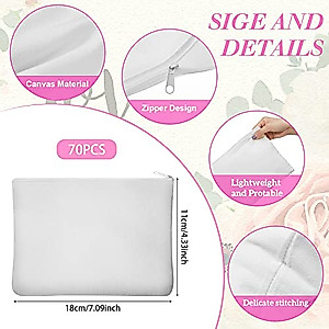 Eccliy 70 Pieces Sublimation Blank Canvas Makeup Bags Bulk Blank DIY Heat Transfer Cosmetic Makeup Bags Canvas Pen Case Pencil Bags Clear Sublimation Blank Pouch with Zipper(White,4.33 x 7.09 Inch)