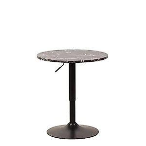 MoNiBloom Round High Top Table Height-Adjustable Bar Table with Black Marble Texture Top and Black Base, Modern Style, Suitable for Home Kitchen Balcony
