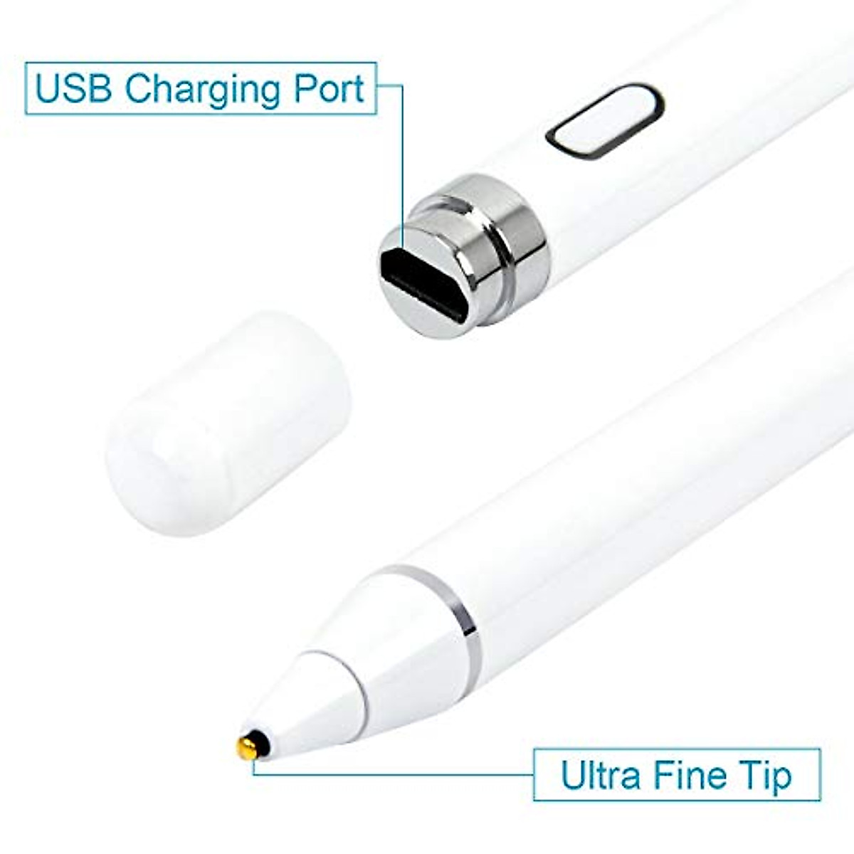Stylus Pencil Compatible for Apple,Active Stylus Pen for Touch Screens, Rechargeable 1.5mm Fine Point Smart Pencil Compatible for iPhone iPad Android and Most Tablets on Touchscreen Devices (White)