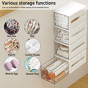 XING ZHONG Wall Mounted Qtip Holder Dispenser,Bathroom Organizers and Storage for Cotton Ball,Cotton Swab,Cotton Round Pads,Floss Picks,Hair Tie,Multi-Functional Double Sided Drawer,No Drilling(2PCS)