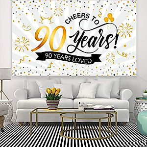 Happy 90th Birthday Backdrop Background Banner Large Men Women 90th Anniversary Backdrop Photo Booth Cheers to 90 Years Banner for 90th Birthday Party Decorations Supplies 72.8 x 43.3 inch