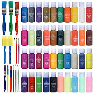 Kids Tempera Paint Set | Value Pack Includes 40 Washable Non-Toxic Colorful Paints (2oz bottles) & 15 Brushes | Metallic, Neon, Glow In The Dark, Glitter Paints | Paint For Arts & Crafts, Fun Projects