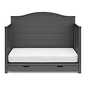 Storkcraft Moss 5-in-1 Convertible Crib with Drawer (Gray) – GREENGUARD Gold Certified, Crib with Drawer Combo, Includes Full-Size Nursery Storage Drawer, Converts to Toddler Bed and Full-Size Bed