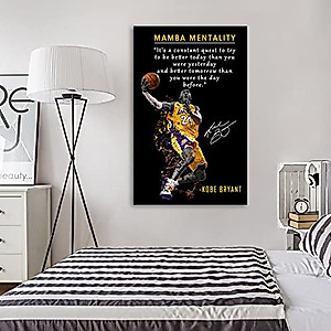 Kobe Bryant Inspirational Poster Canvas Wall Art • Mamba Mentality Quote Canvas Wall Art • Basketball Player Sports Home Decor • Motivational Artwork For Home,Office,Gym Wall Decor Framed Ready to Hang